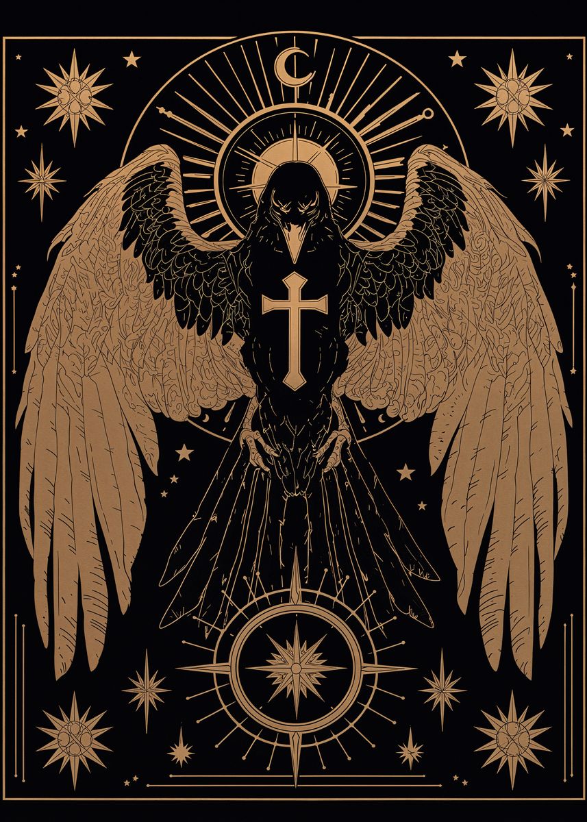 'Raven with Cross and Stars' Poster, picture, metal print, paint by ...