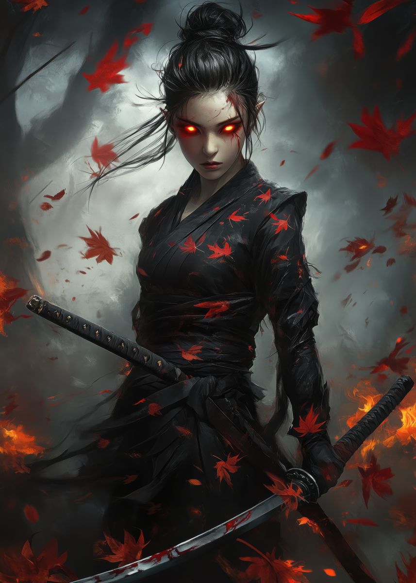'Fiery Samurai Woman' Poster, picture, metal print, paint by Design ...