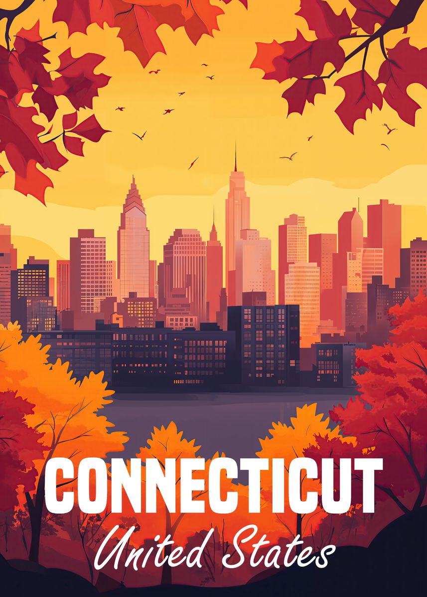'Connecticut Skyline Poster' Poster, picture, metal print, paint by ...