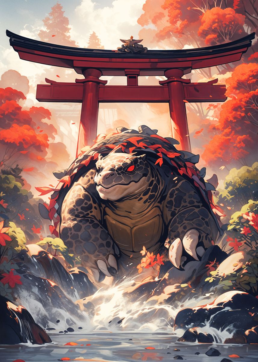 'Giant Turtle at Torii Gate' Poster, picture, metal print, paint by ...