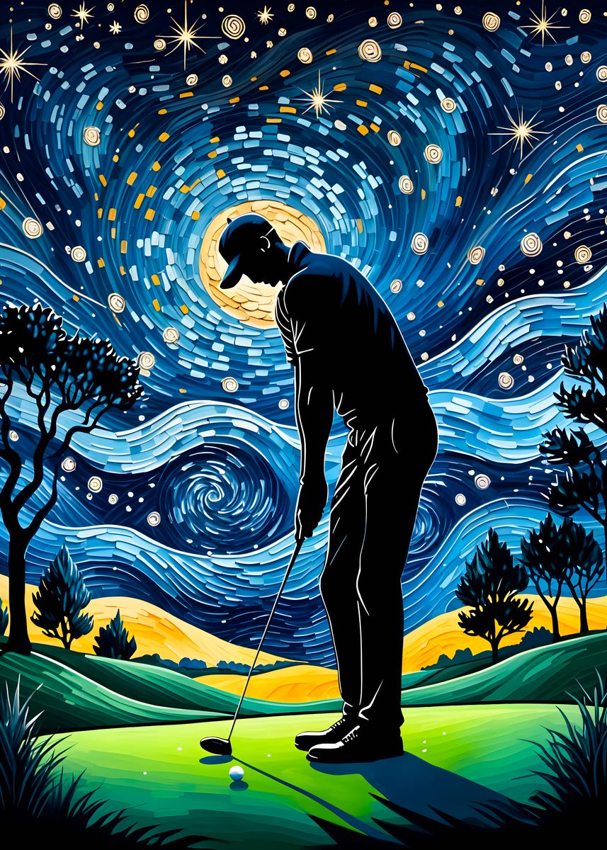 'Golf Starry Night' Poster, picture, metal print, paint by Yushiroe ...