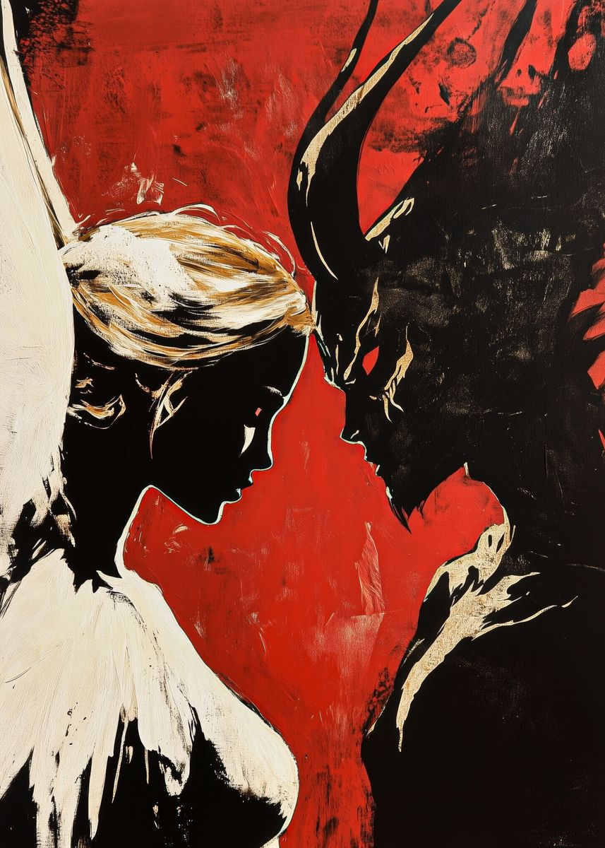 'Angel and Demon' Poster, picture, metal print, paint by Lorence | Displate
