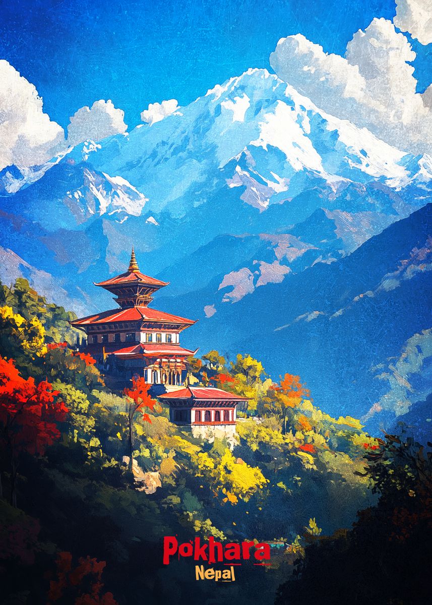 'Pokhara Nepal Art Poster' Poster, picture, metal print, paint by Mehdi ...