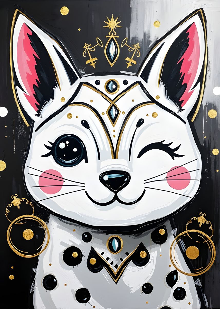 'Winking White Cat' Poster, picture, metal print, paint by Jett69 ...