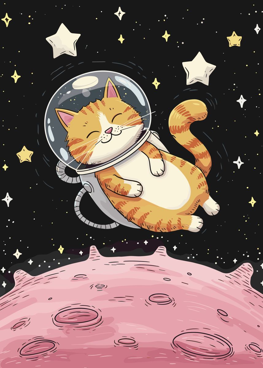 'Fat Cat in Space' Poster, picture, metal print, paint by Batrisyia ...