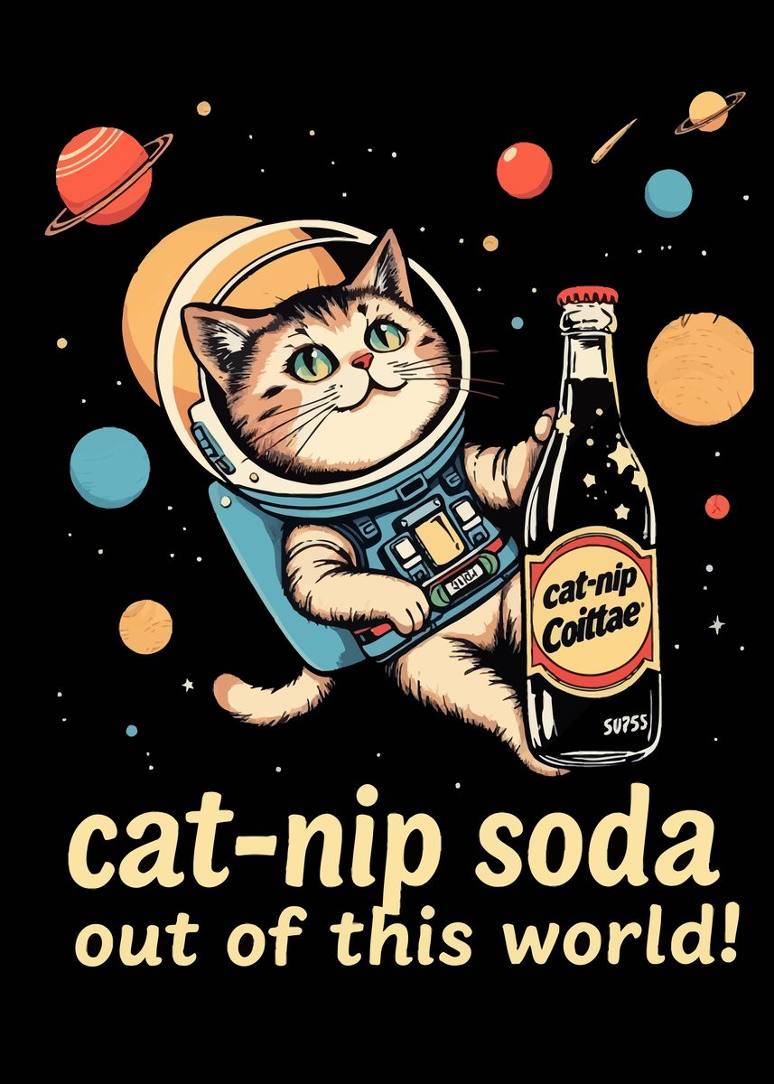 'Catnip Soda Space Astronaut Cat' Poster, picture, metal print, paint ...