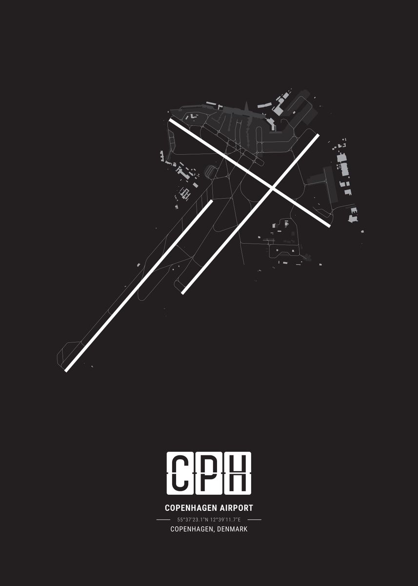 'Copenhagen Airport Map' Poster, picture, metal print, paint by ...