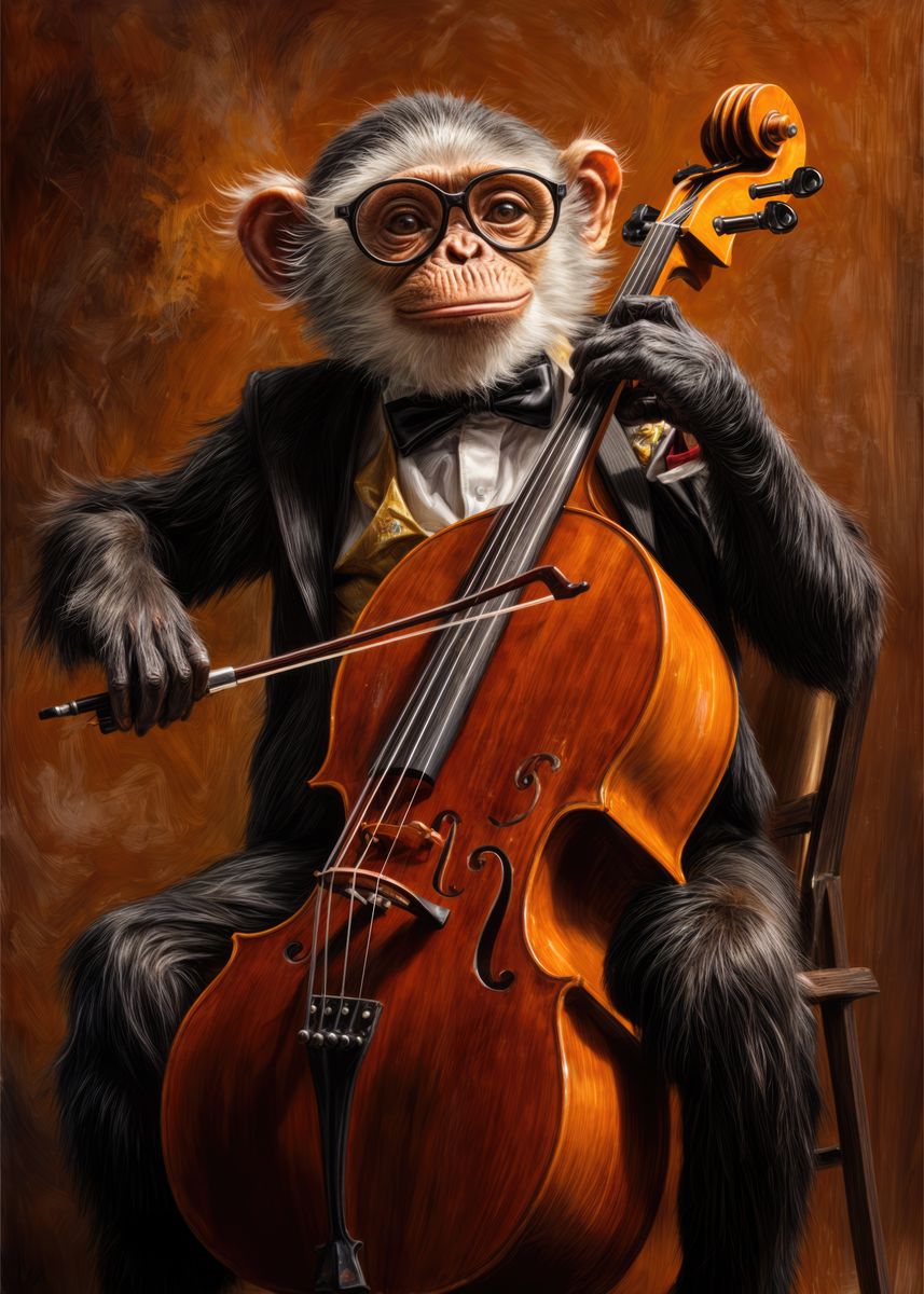 'Cello Playing Monkey' Poster, picture, metal print, paint by ...