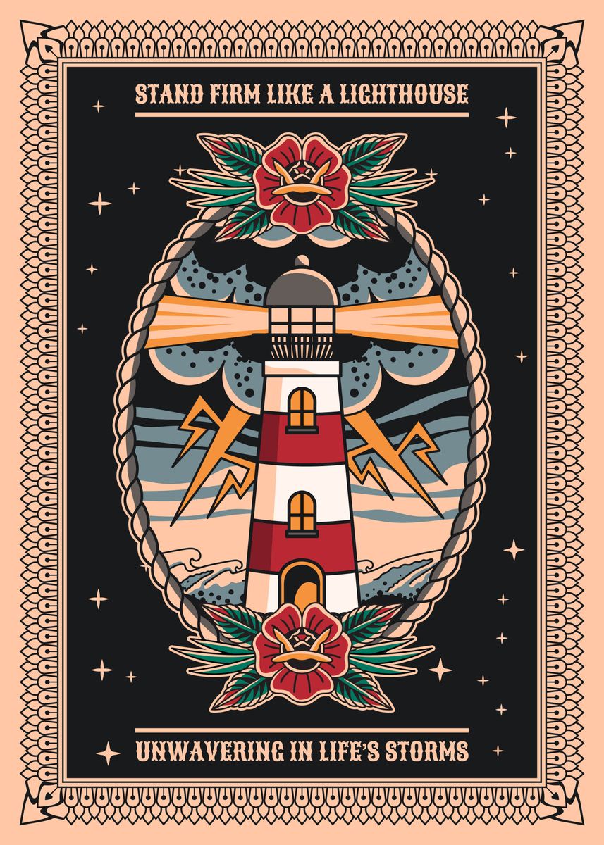 'Lighthouse Tattoo Design' Poster, picture, metal print, paint by ...