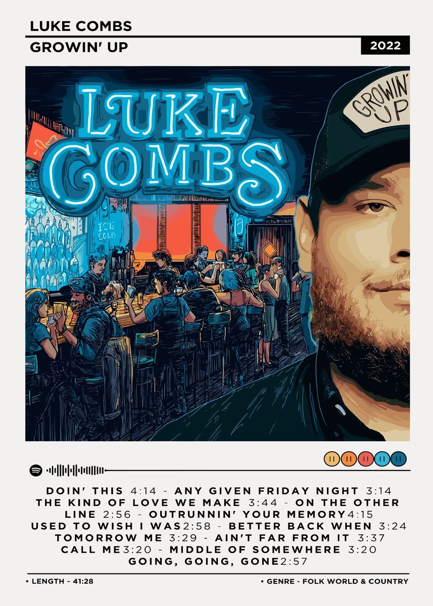 'Luke Combs Growin' Up' Poster, picture, metal print, paint by LOCKET | Displate