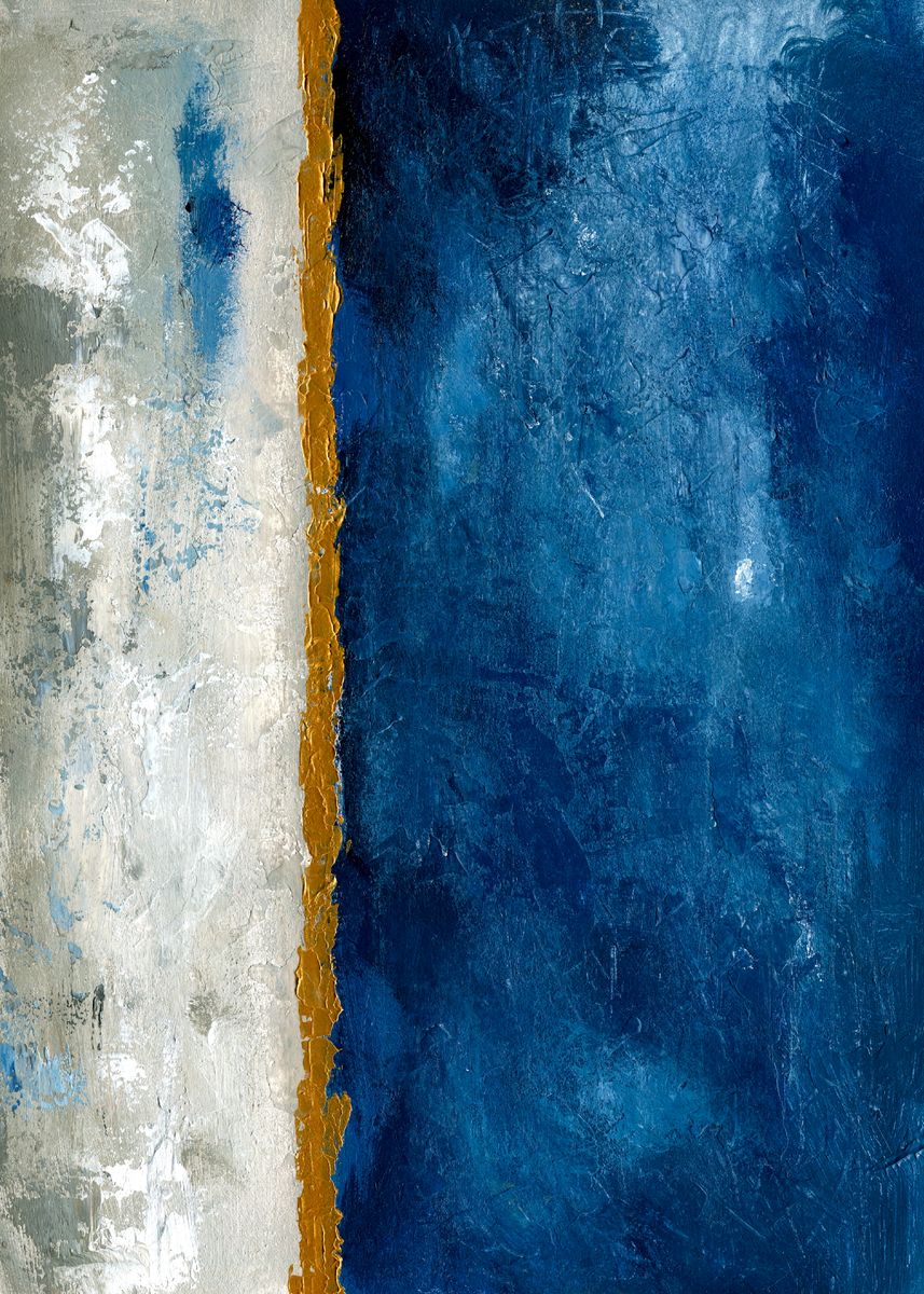 'Abstract Blue and Gold 2' Poster, picture, metal print, paint by ...