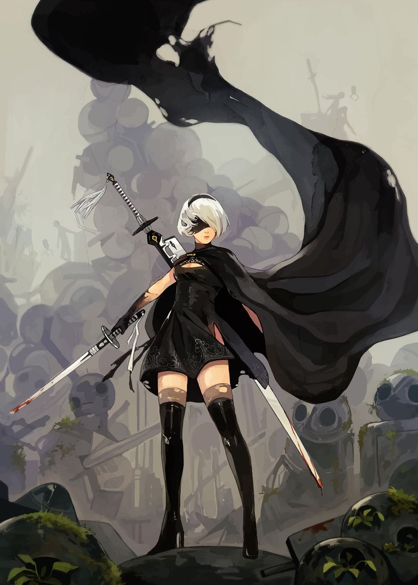 '2B Nier Automata Artwork' Poster, picture, metal print, paint by ...