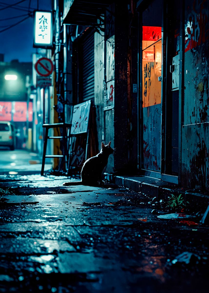 'Alley Cat' Poster, picture, metal print, paint by Ann Havbo | Displate