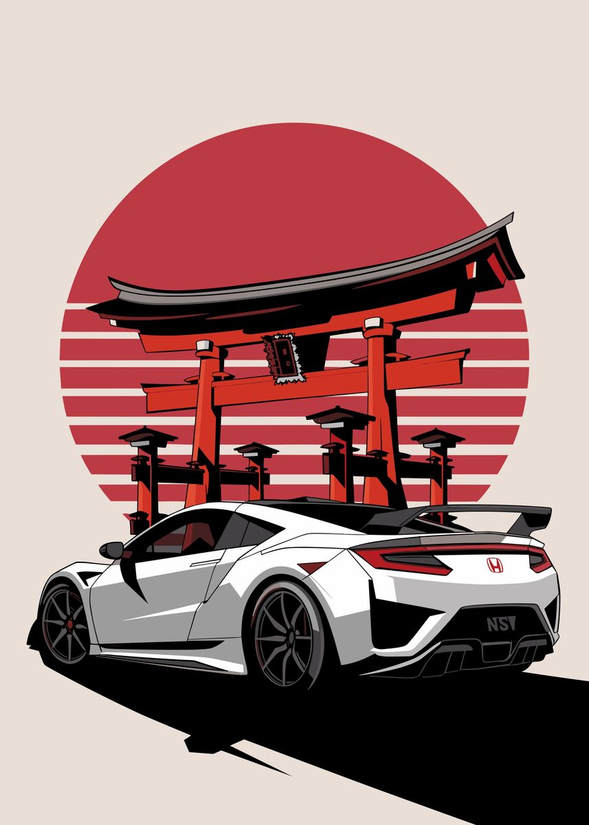 'Honda NSX Red sun japanese car' Poster, picture, metal print, paint by ...