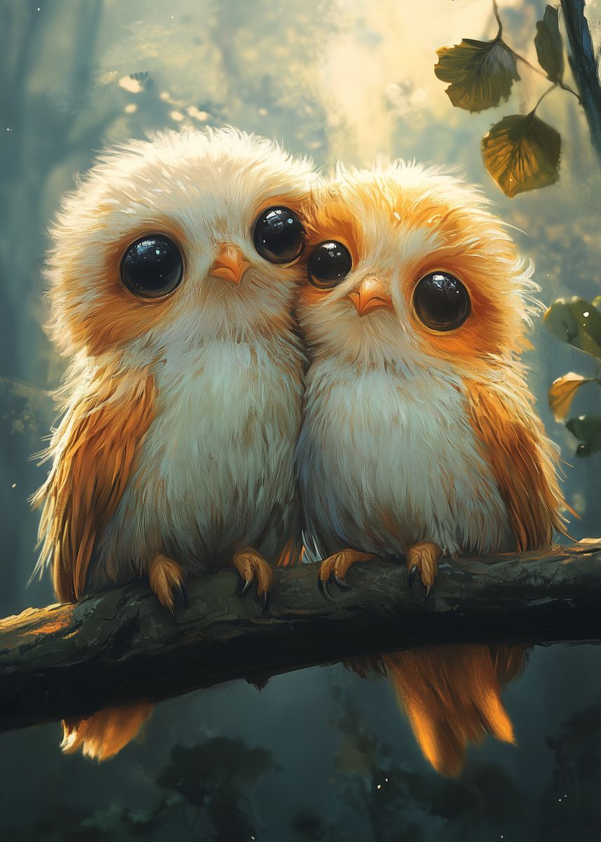 'Cute Owl Couple' Poster, picture, metal print, paint by ...