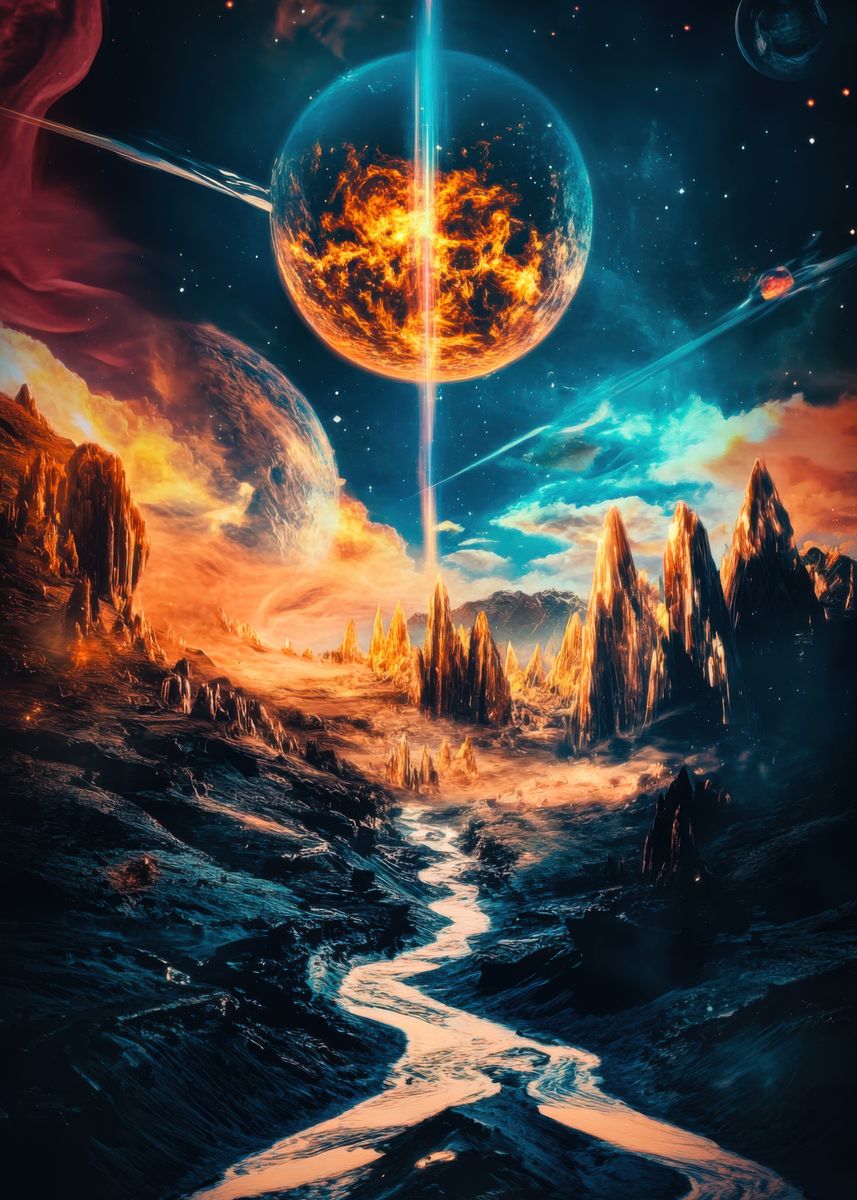 'Cosmic Planet Landscape' Poster, picture, metal print, paint by ...