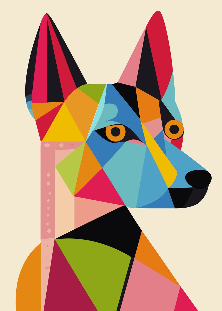 'Original Geometric Dog Portrait' Poster, picture, metal print, paint ...