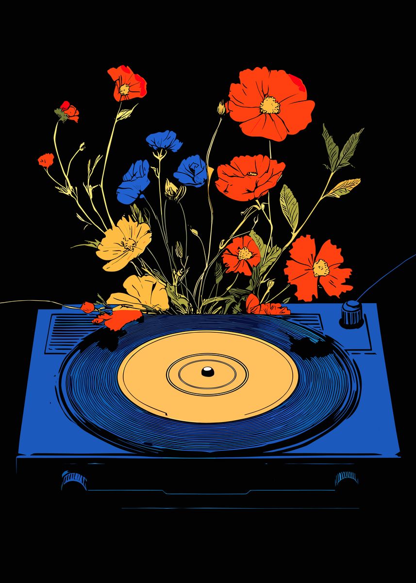 'Vinyl Record with Flowers' Poster, picture, metal print, paint by ...