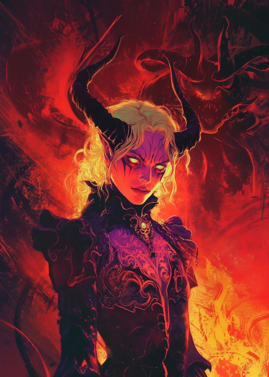 'Demoness with Horns' Poster, picture, metal print, paint by ...