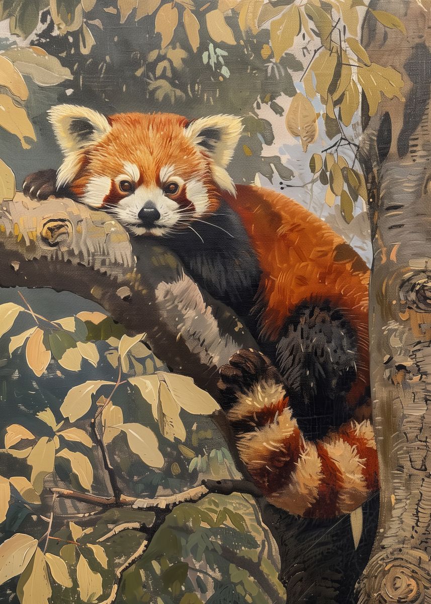 'Red Panda in Tree' Poster, picture, metal print, paint by Tollaru ...