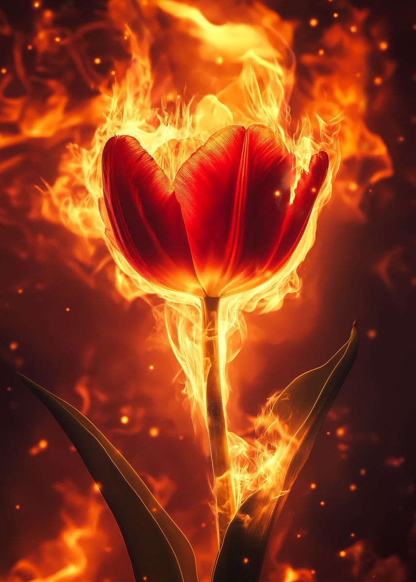 'Flaming Tulip' Poster, picture, metal print, paint by K3xiao | Displate