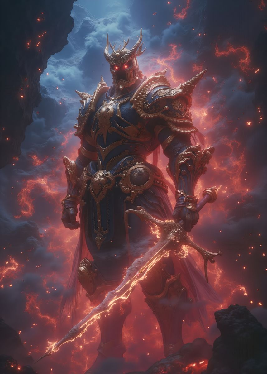 'Fiery Knight' Poster, picture, metal print, paint by Krzysztof ...