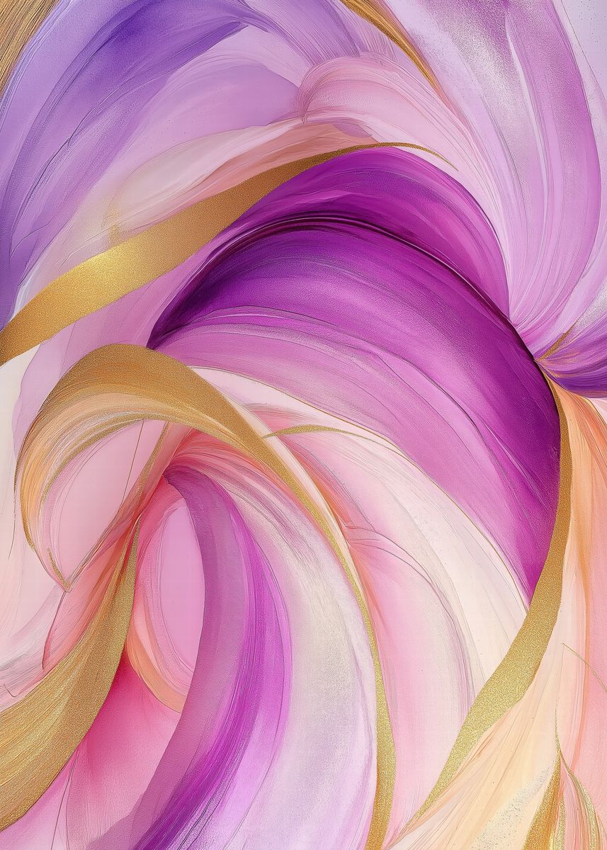 'Abstract Purple and Gold Swirls' Poster, picture, metal print, paint ...