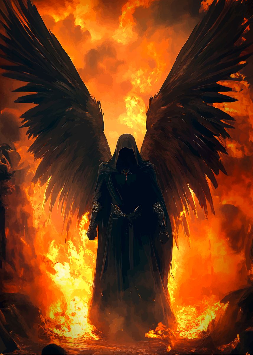 'Dark Angel in Flames Vector Art' Poster, picture, metal print, paint ...