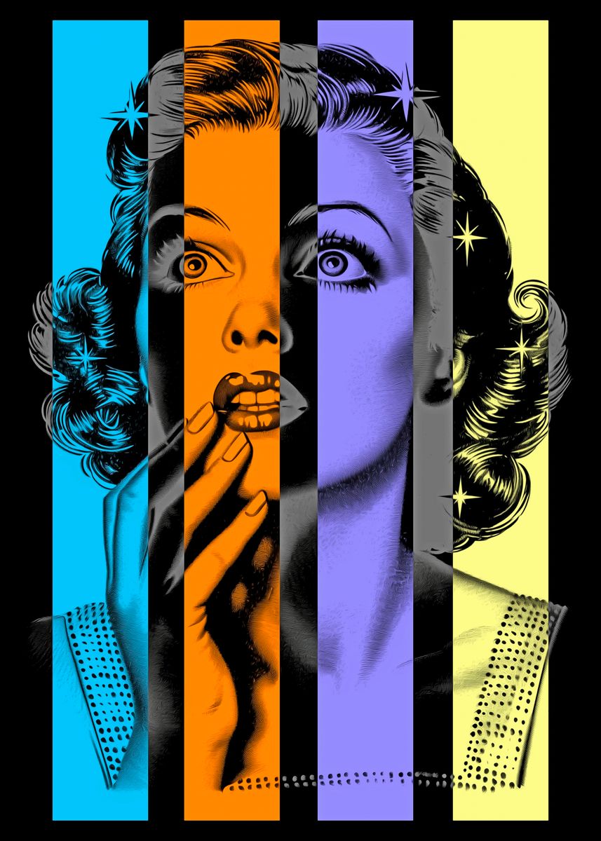 'Pop Art Woman with Stars' Poster, picture, metal print, paint by ...
