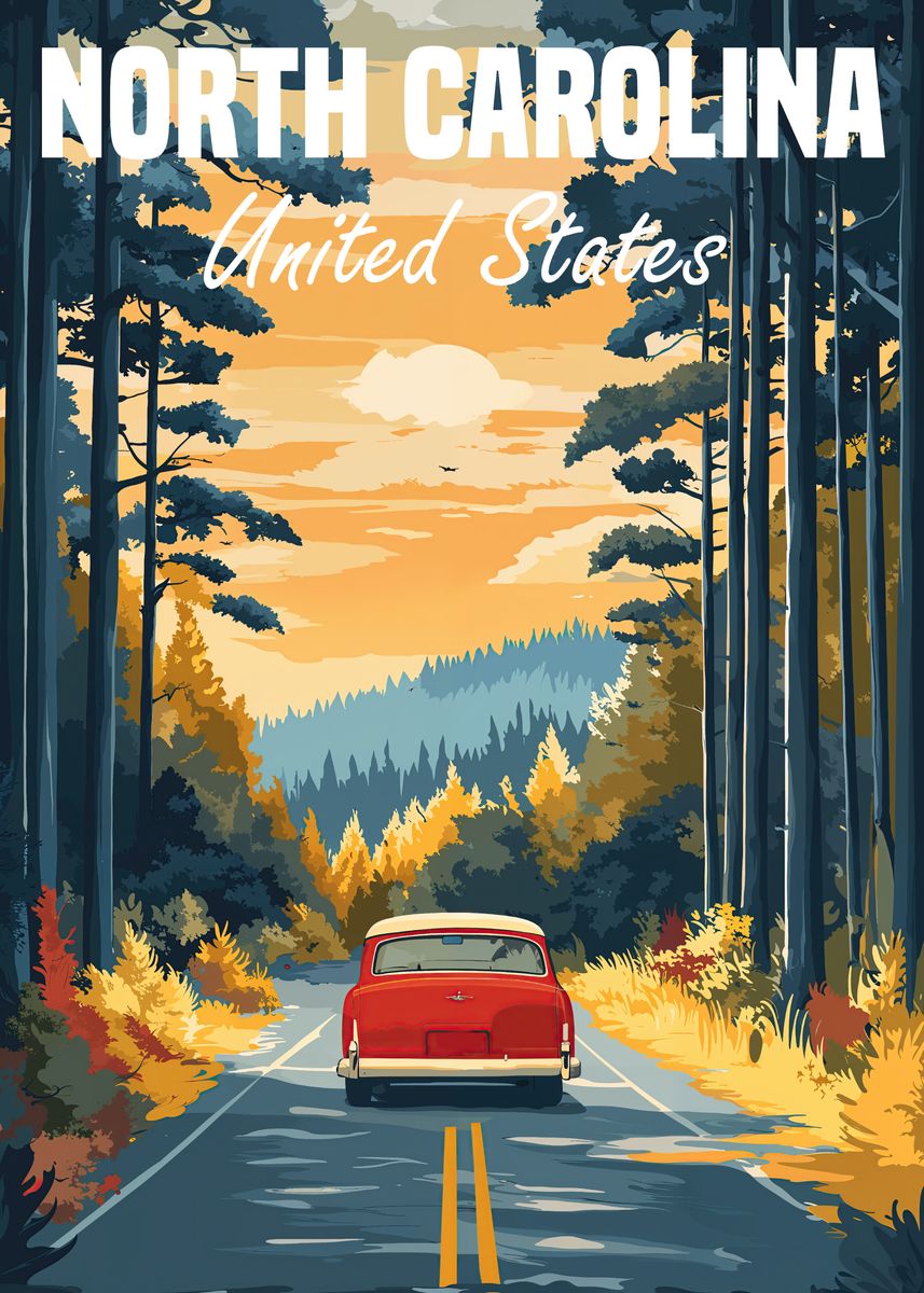 'North Carolina Road Trip Poster' Poster, picture, metal print, paint ...
