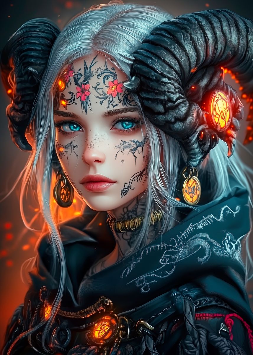 'Fantasy Demon Girl Portrait' Poster, picture, metal print, paint by ...