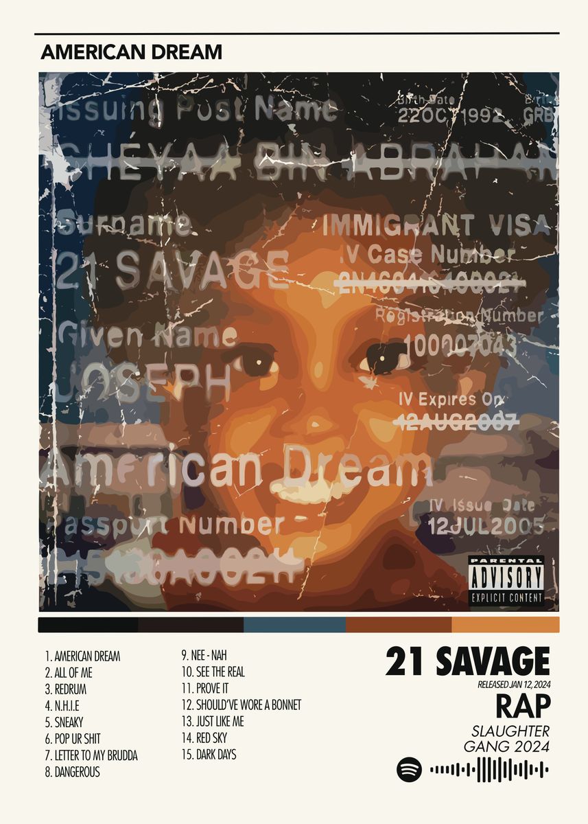 '21 Savage American Dream' Poster, picture, metal print, paint by ...