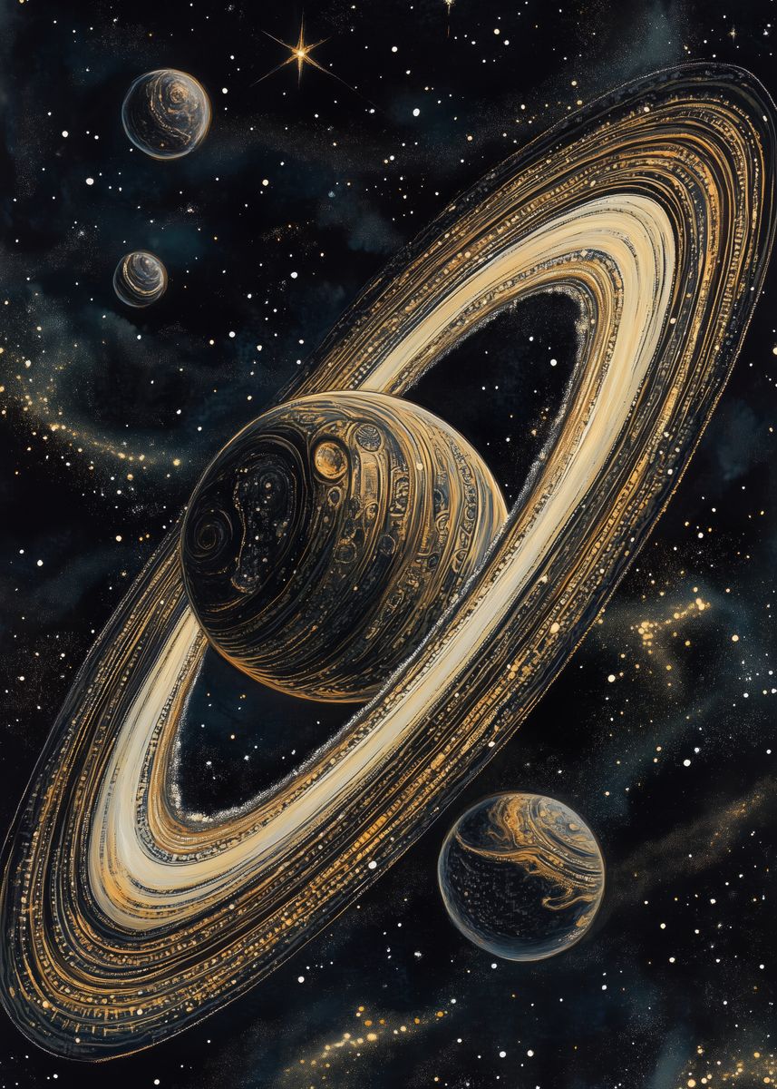 'Gold Ringed Planet' Poster, picture, metal print, paint by Rawbin ...