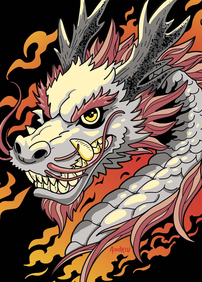 'Fiery Dragon Illustration' Poster, picture, metal print, paint by ...