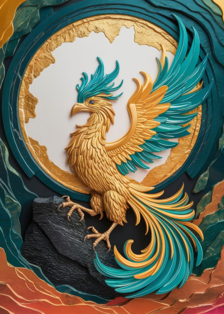 'Golden Phoenix Bird Art' Poster, picture, metal print, paint by Silvie ...