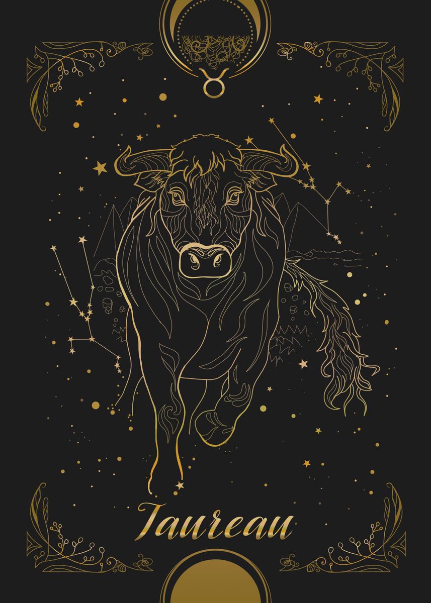'Taurus gold Zodiac Sign' Poster, picture, metal print, paint by ...