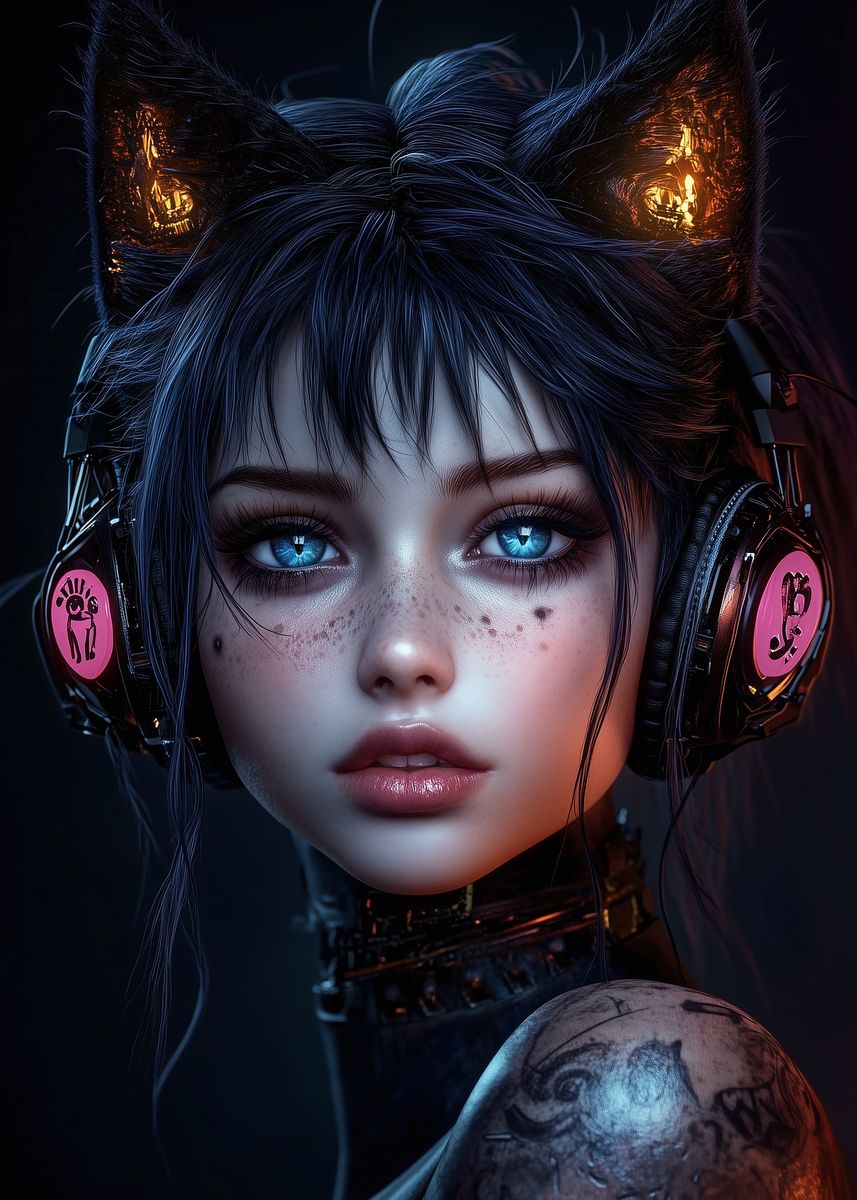 'Cyberpunk Cat Girl' Poster, picture, metal print, paint by shakes ...