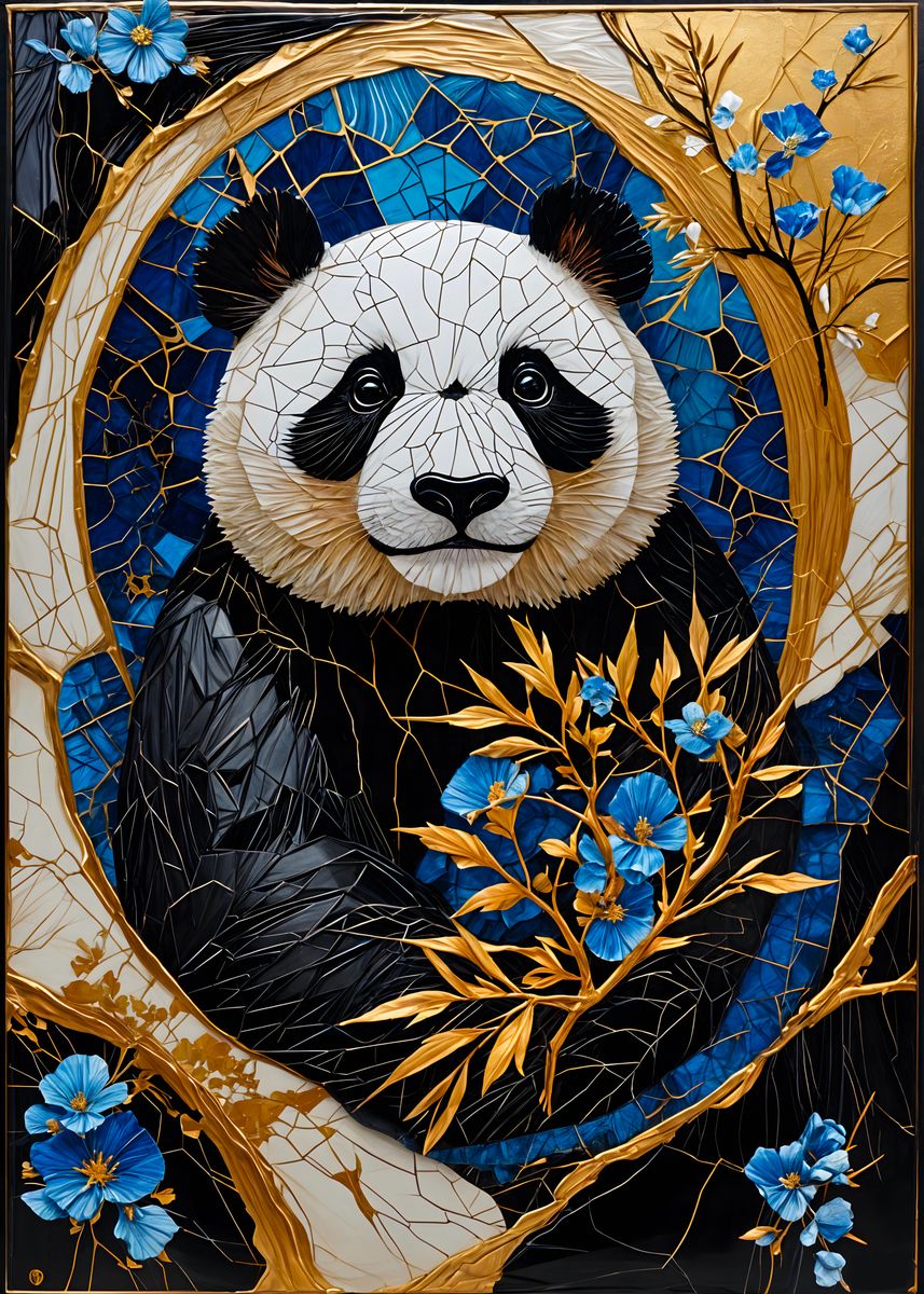 'Golden Panda Kintsugi' Poster, picture, metal print, paint by Illust Artz | Displate