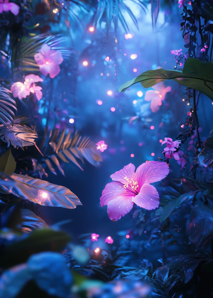 'Enchanted Jungle Bloom' Poster, picture, metal print, paint by Rawbin | Displate