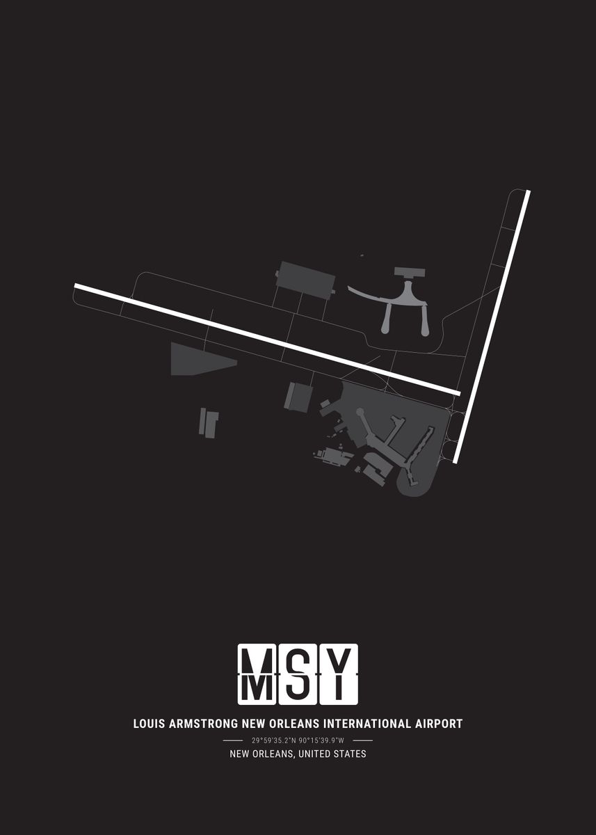 'New Orleans Airport Map' Poster, picture, metal print, paint by ...