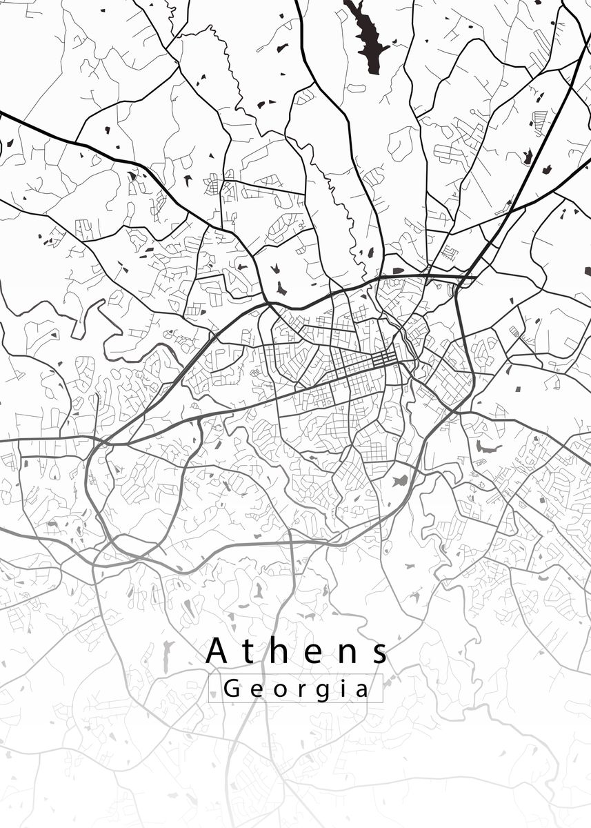 'Athens Georgia City Map' Poster, picture, metal print, paint by ...