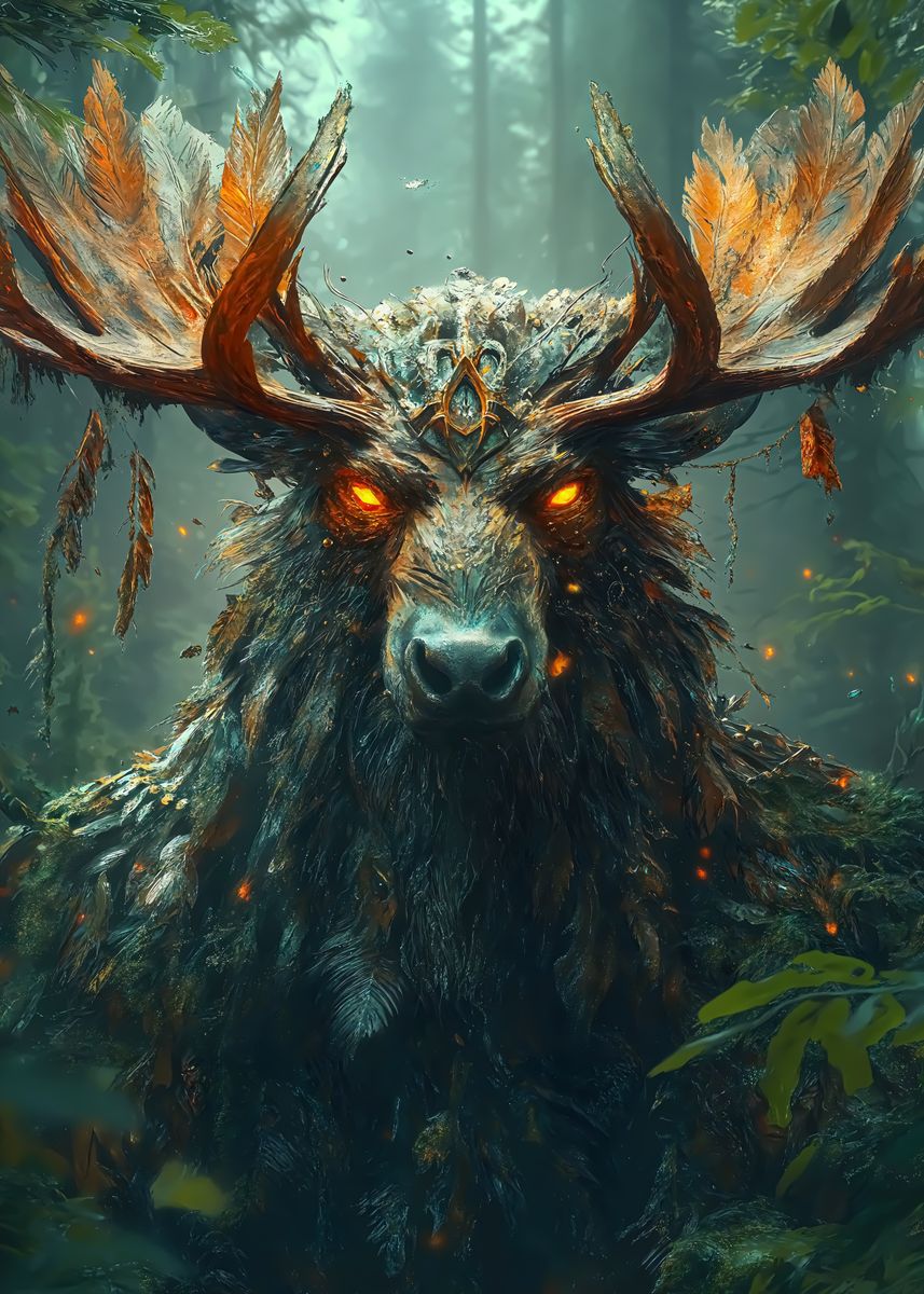 'Forest Spirit Moose' Poster, picture, metal print, paint by Hako ...