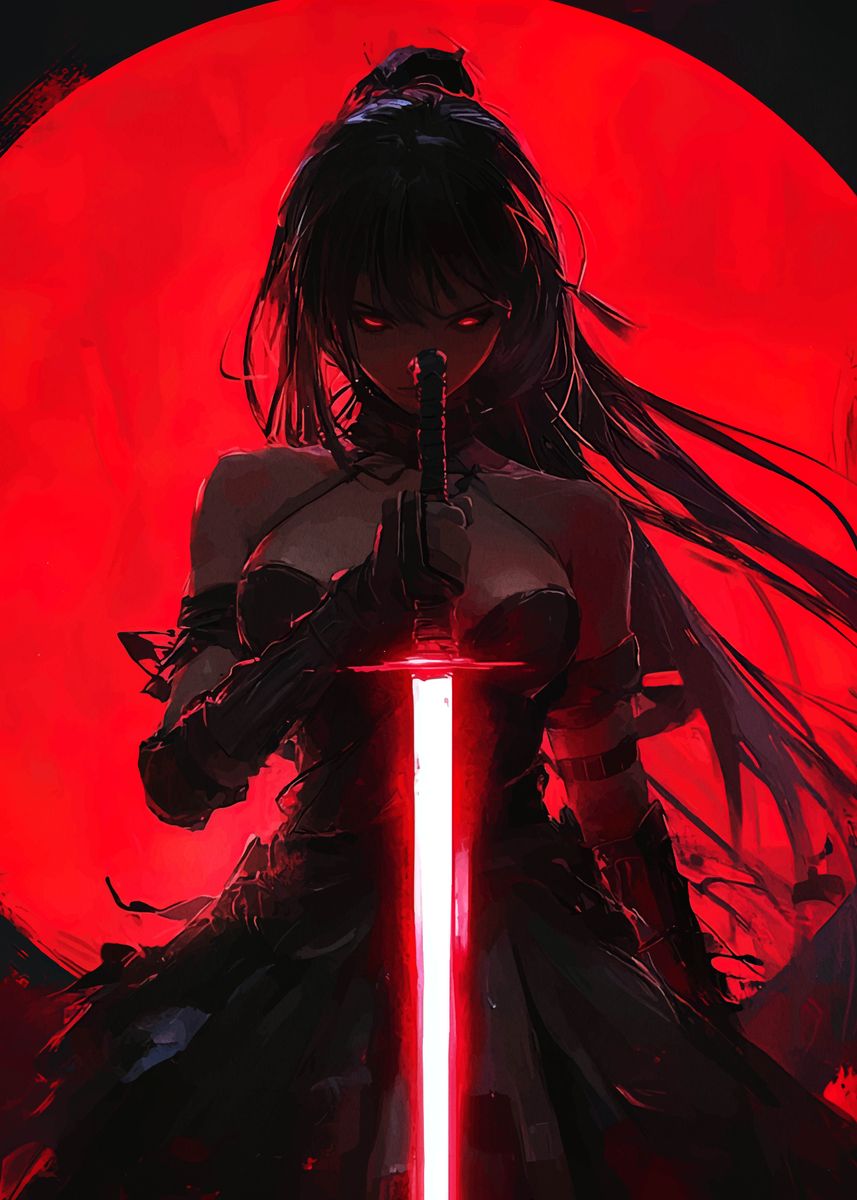 'Red-Eyed Anime Warrior' Poster, picture, metal print, paint by ...