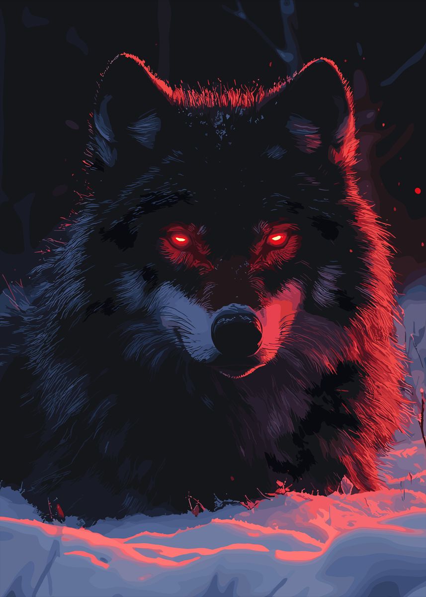 'Red-Eyed Wolf' Poster, picture, metal print, paint by Fanth | Displate