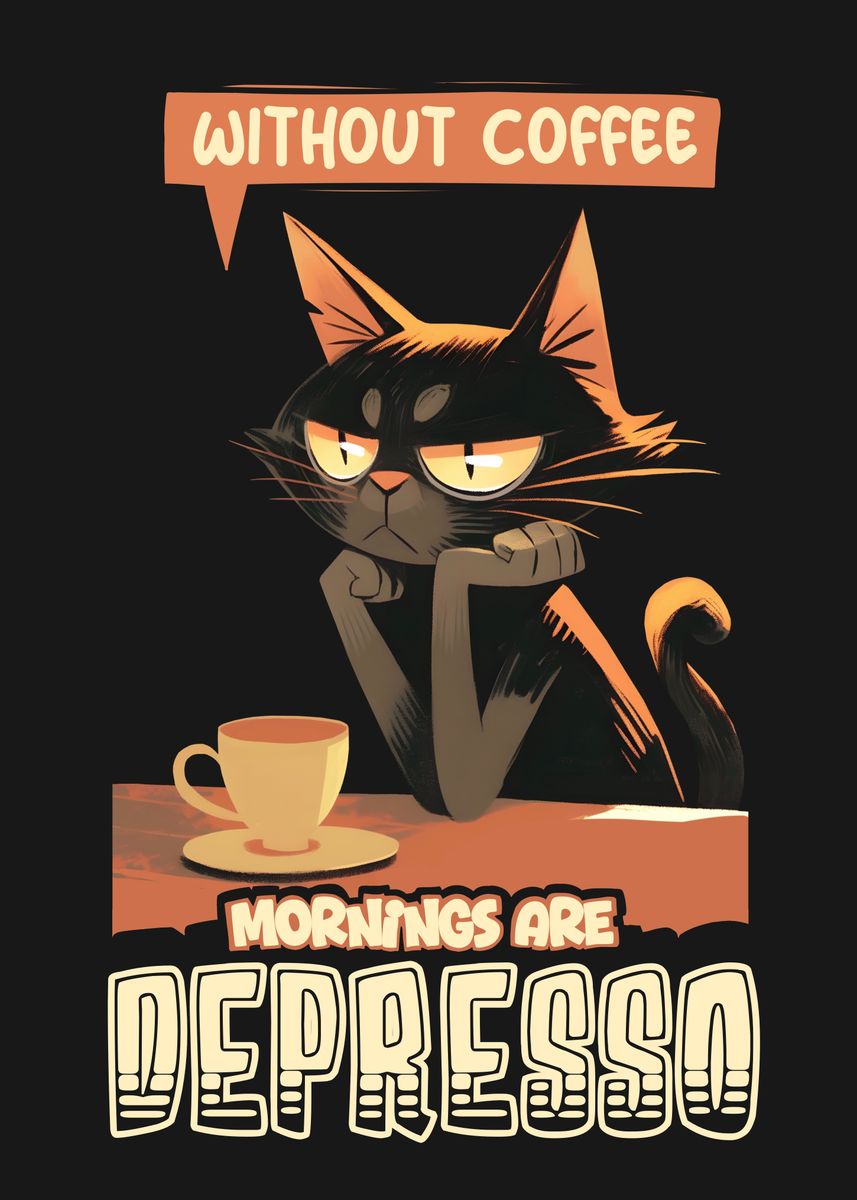 'Morning Without Coffee Cat' Poster, picture, metal print, paint by ...