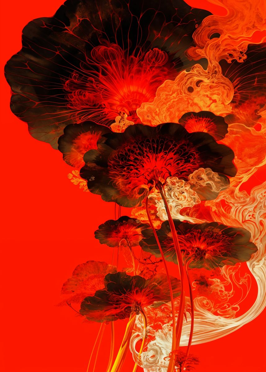 'Red Floral Abstract' Poster, picture, metal print, paint by ...