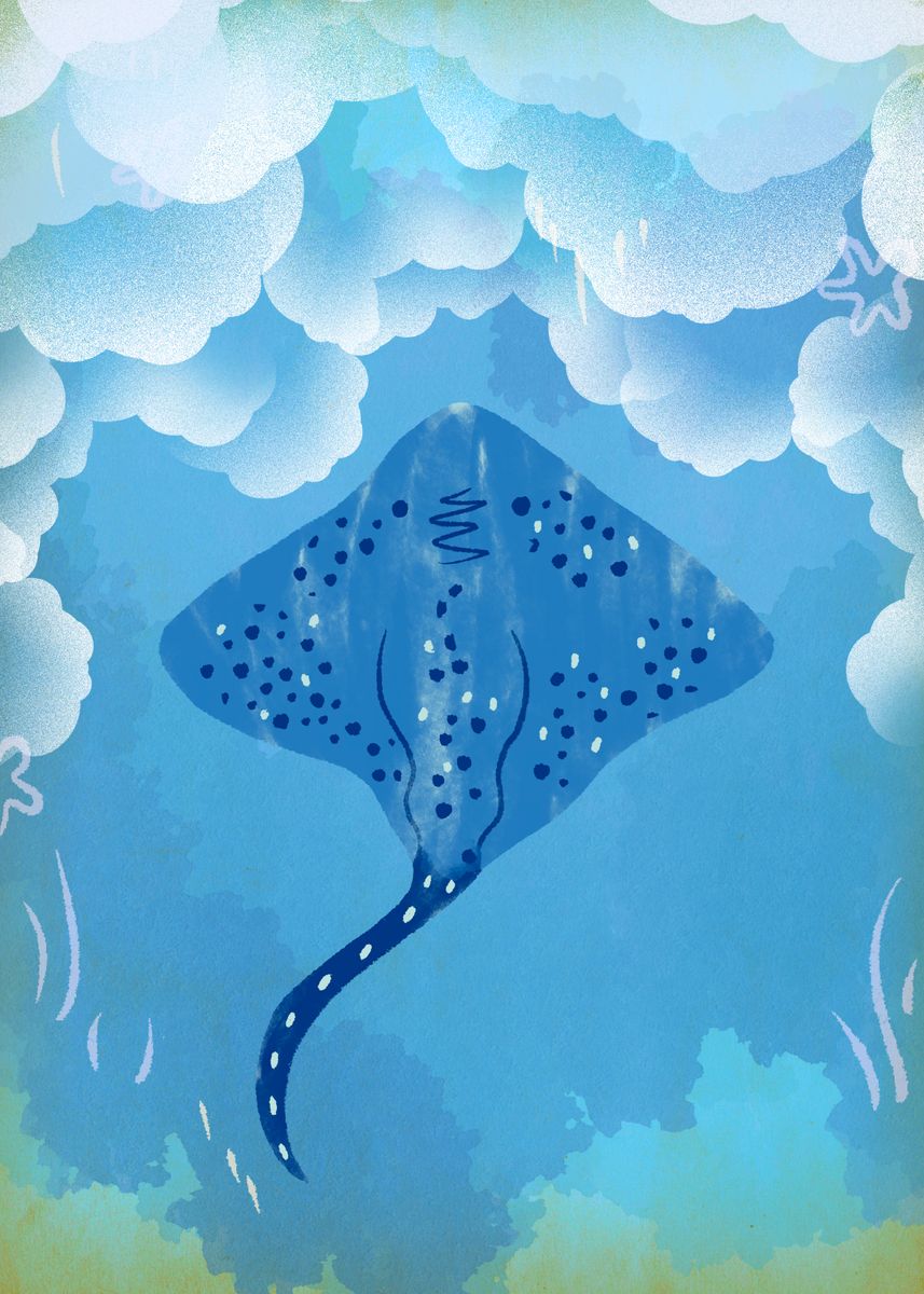 'Pastel Spotted Stingray' Poster, picture, metal print, paint by Diz ...