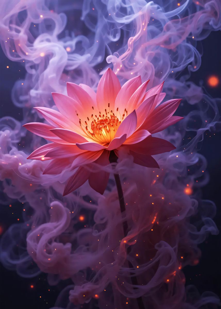 'Pink Lotus in Smoke' Poster, picture, metal print, paint by Scorpio ...