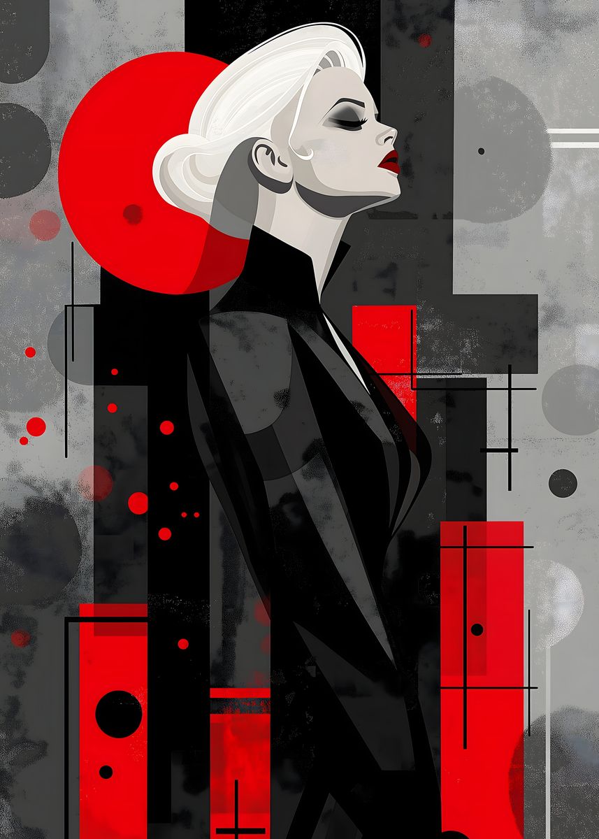 'Red and Black Abstract Portrait' Poster, picture, metal print, paint ...