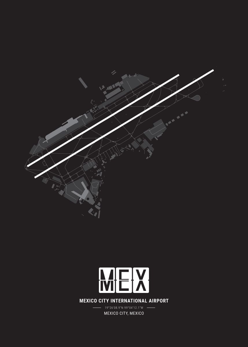 'Mexico City Airport Map' Poster, picture, metal print, paint by ...